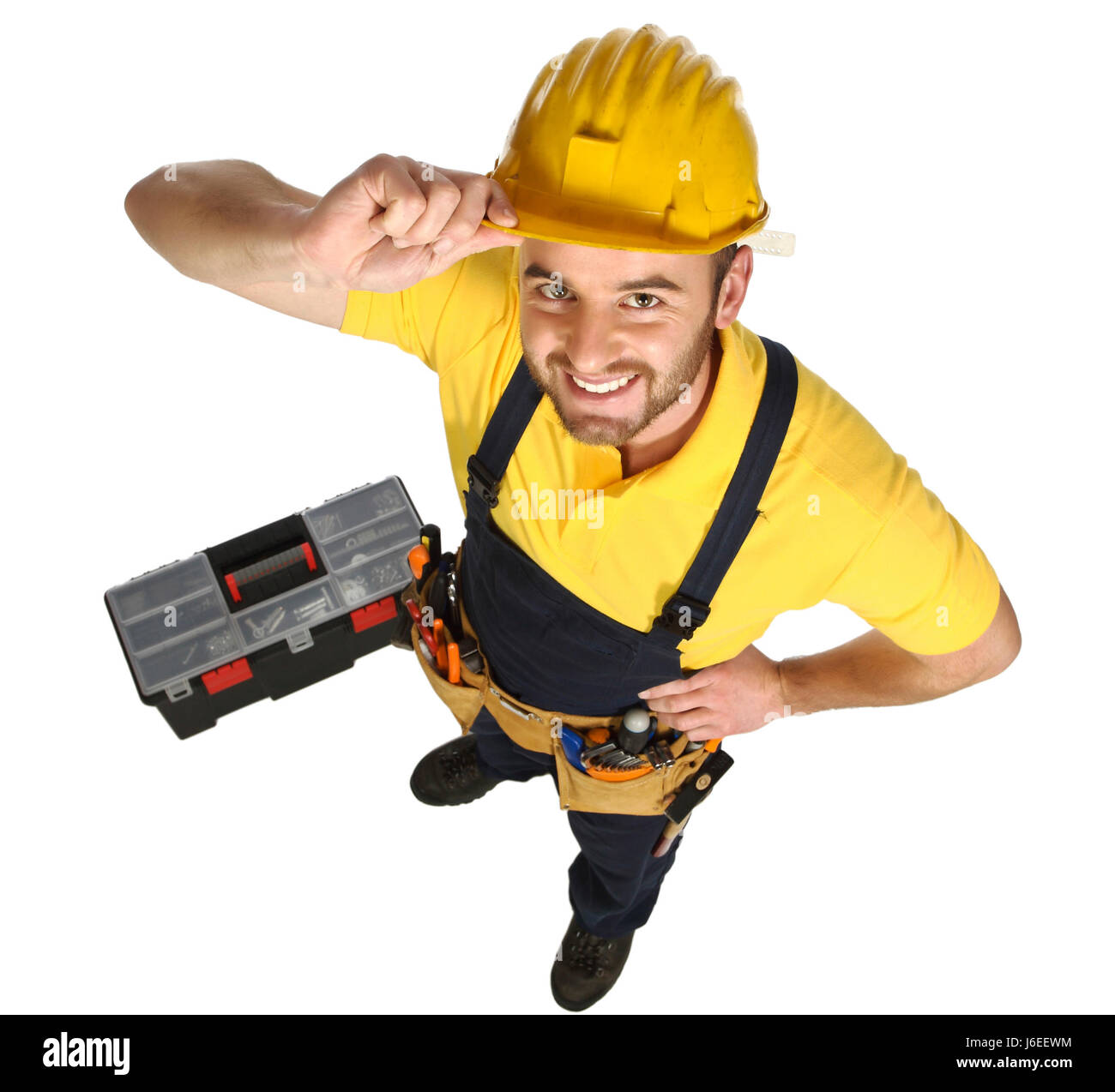 carpenter handyman man blue laugh laughs laughing twit giggle smile ...