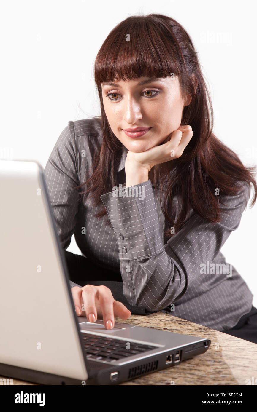 woman laptop notebook computers computer brown brownish brunette ...