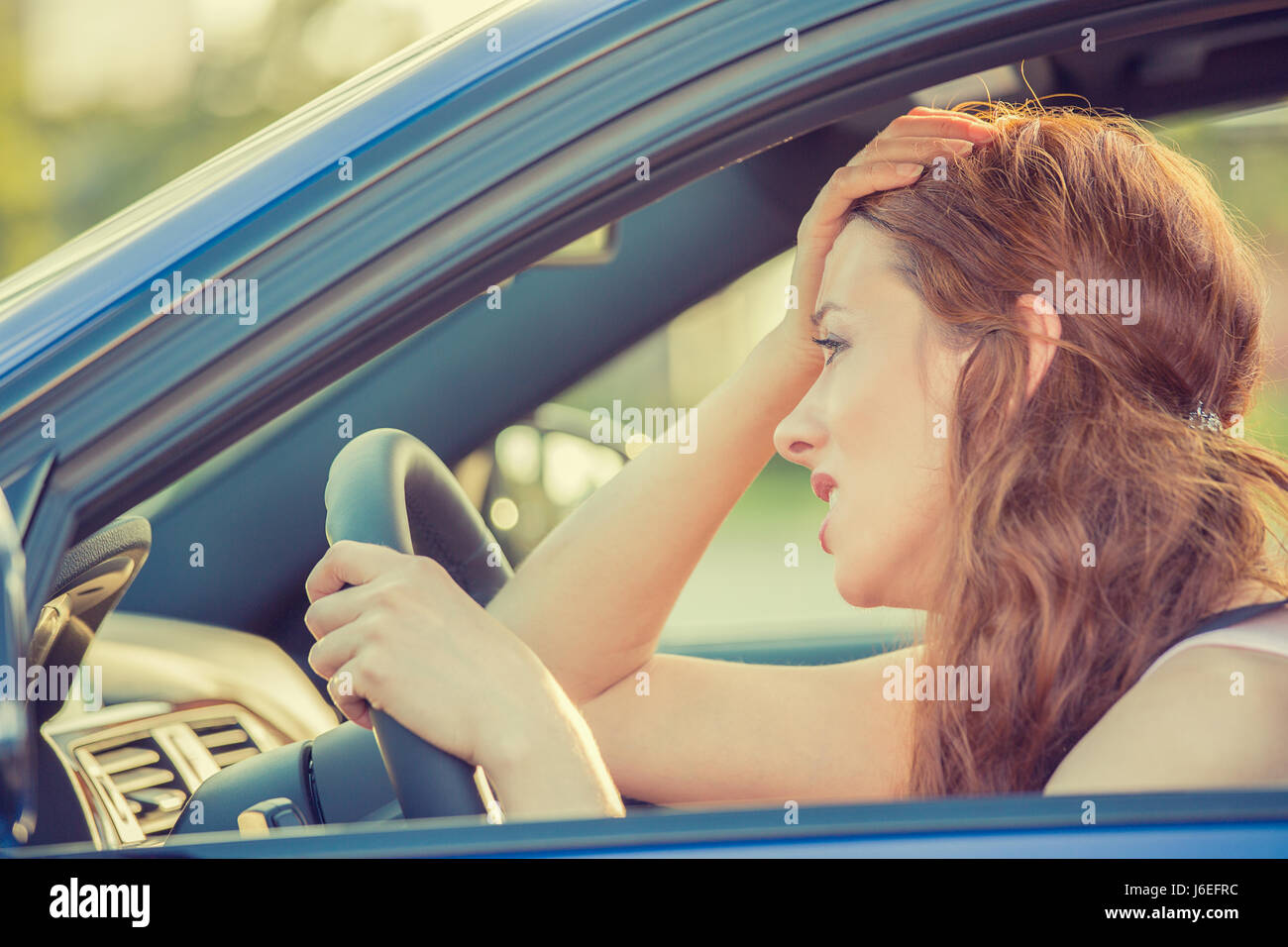 Side view window portrait displeased young stressed angry pissed off ...