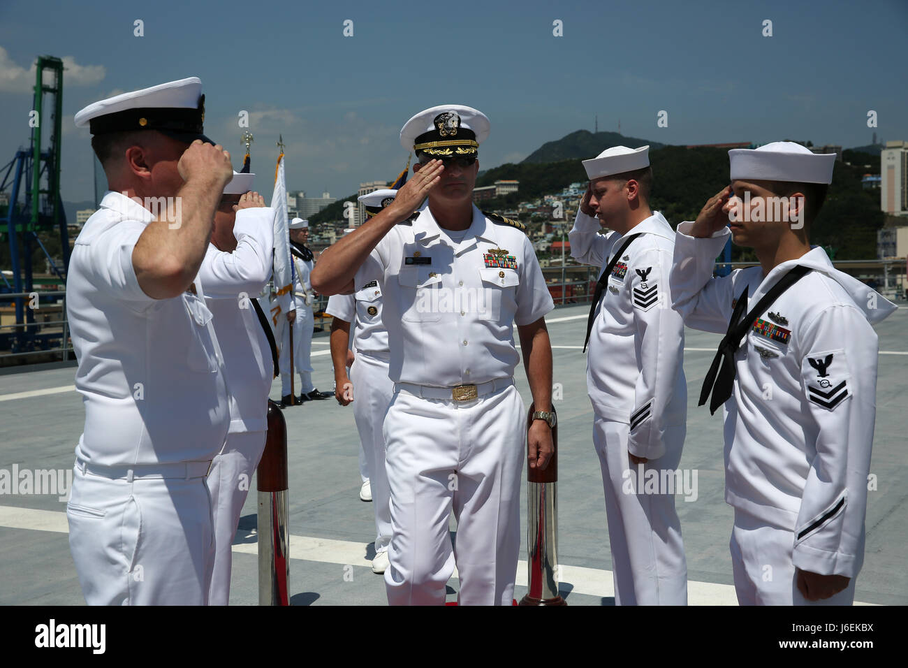 160819-N-IX266-001 BUSAN, South Korea—Navy Capt. Stephen F. Fuller, commodore, Military Sealift ...