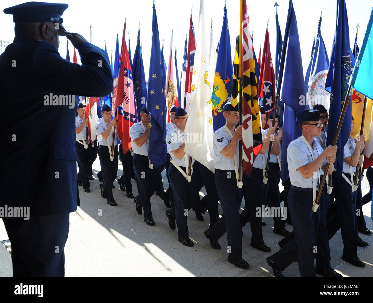 Maj. Gen. Mark Brown, outgoing 2nd Air Force commander, renders a ...