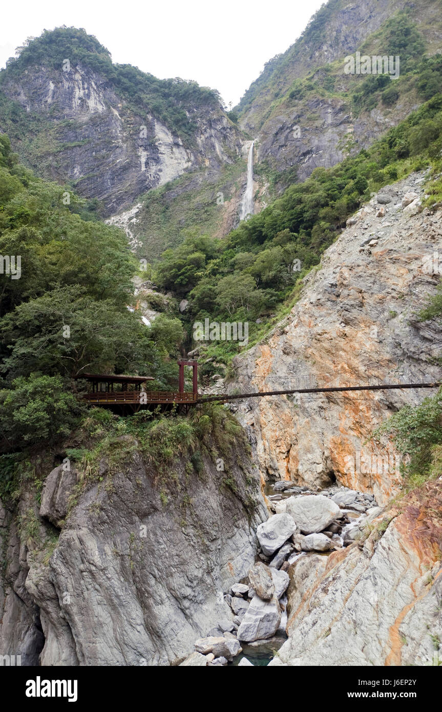 bridge suspension bridge ravine taiwan mountain scenery countryside ...