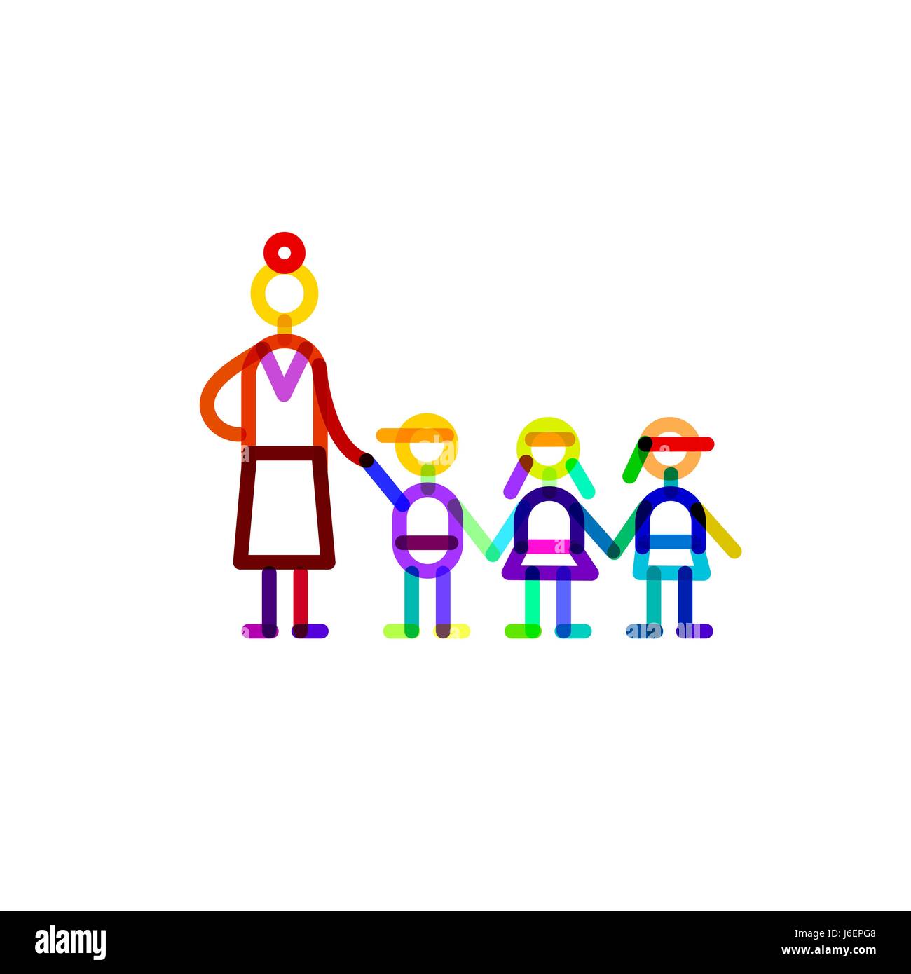 Icon flat minimal style vector. Kindergarten, group educator and three ...