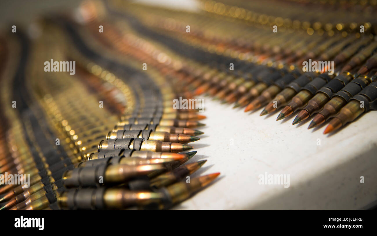 Rounds for the M27 Infantry Automatic Rifle sit on a table during the ...