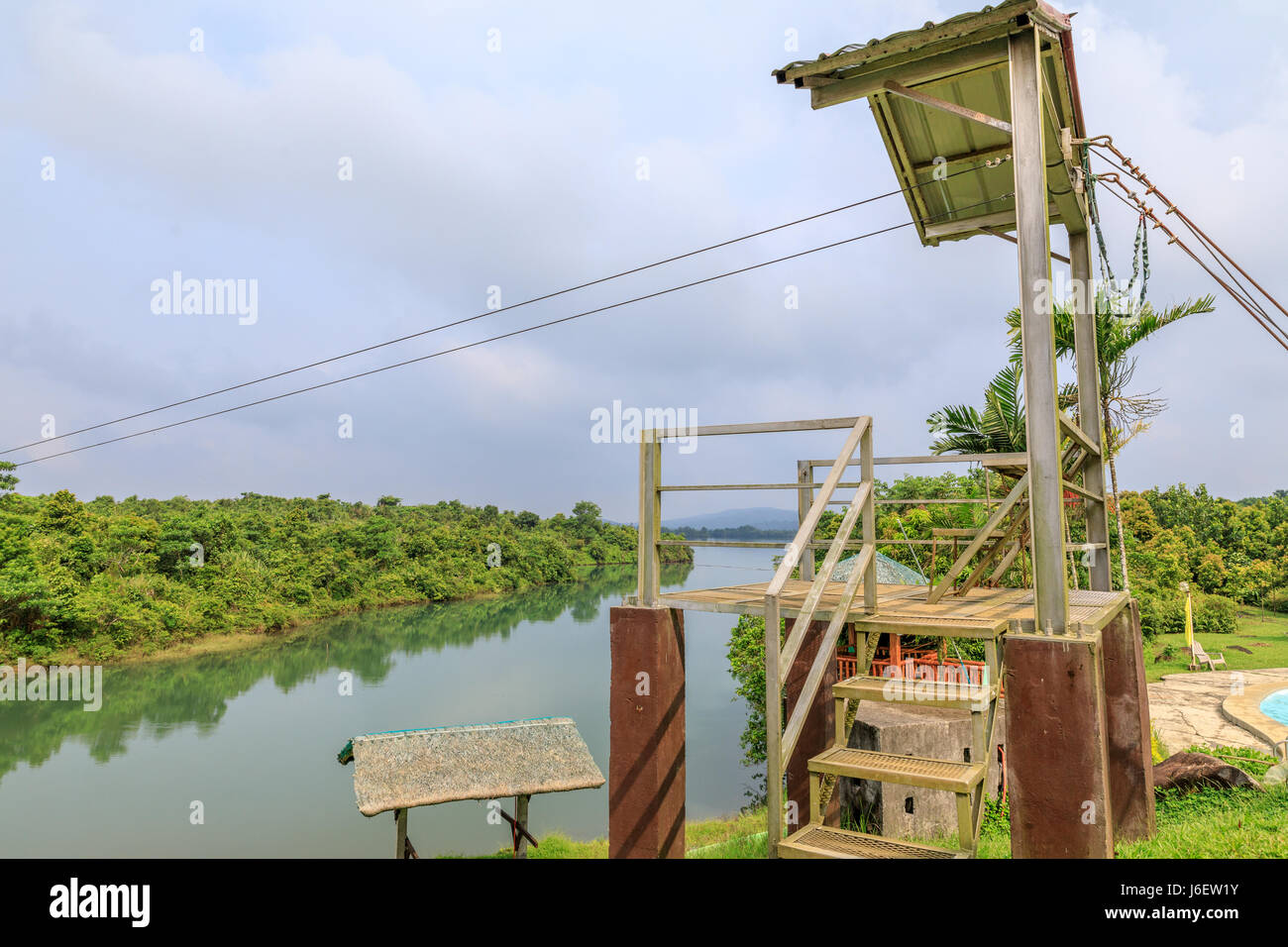 Start point of zip line adventure Stock Photo - Alamy