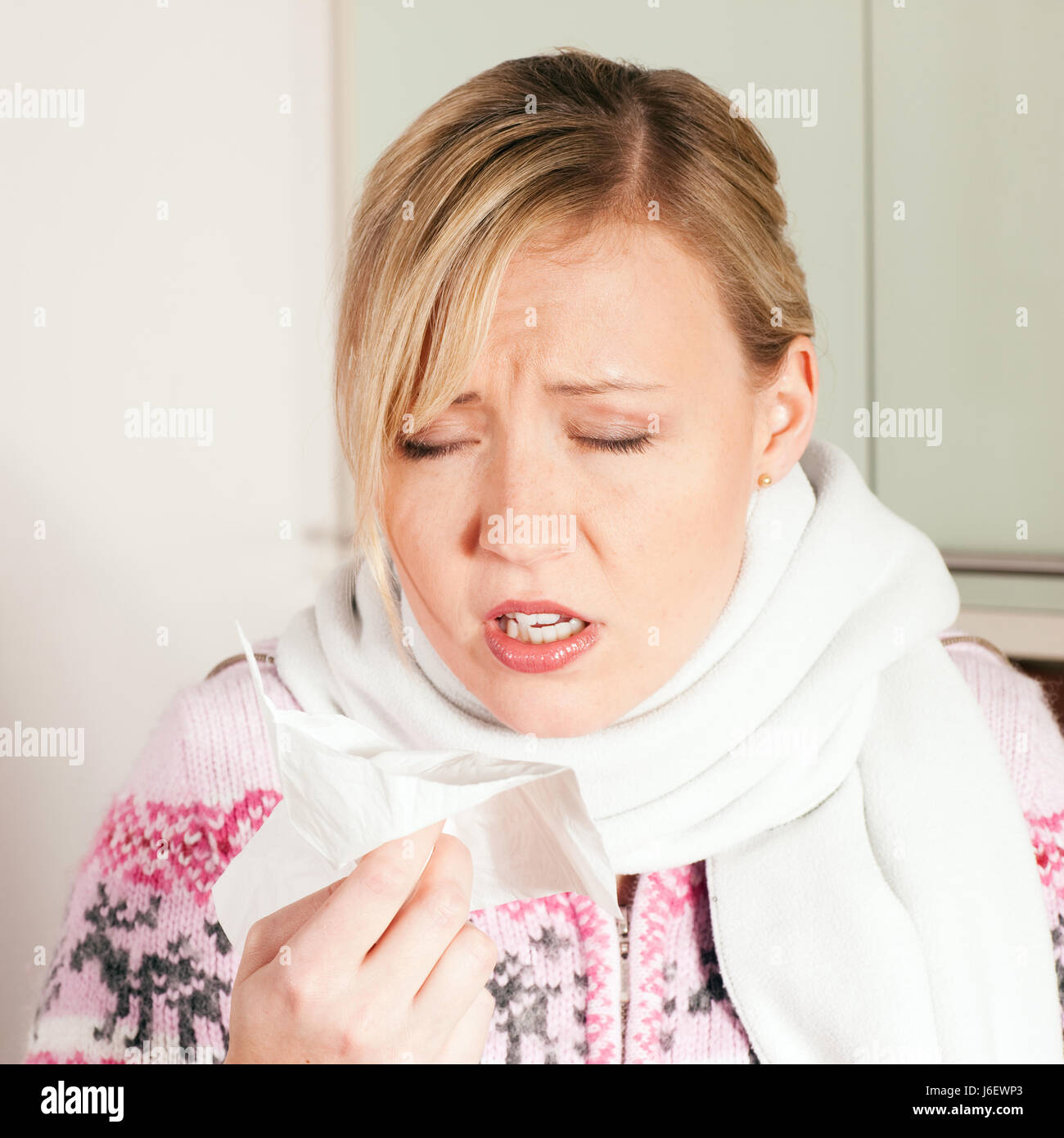 woman cold catarrh sneeze sneezing catch a cold flu disease illness ...
