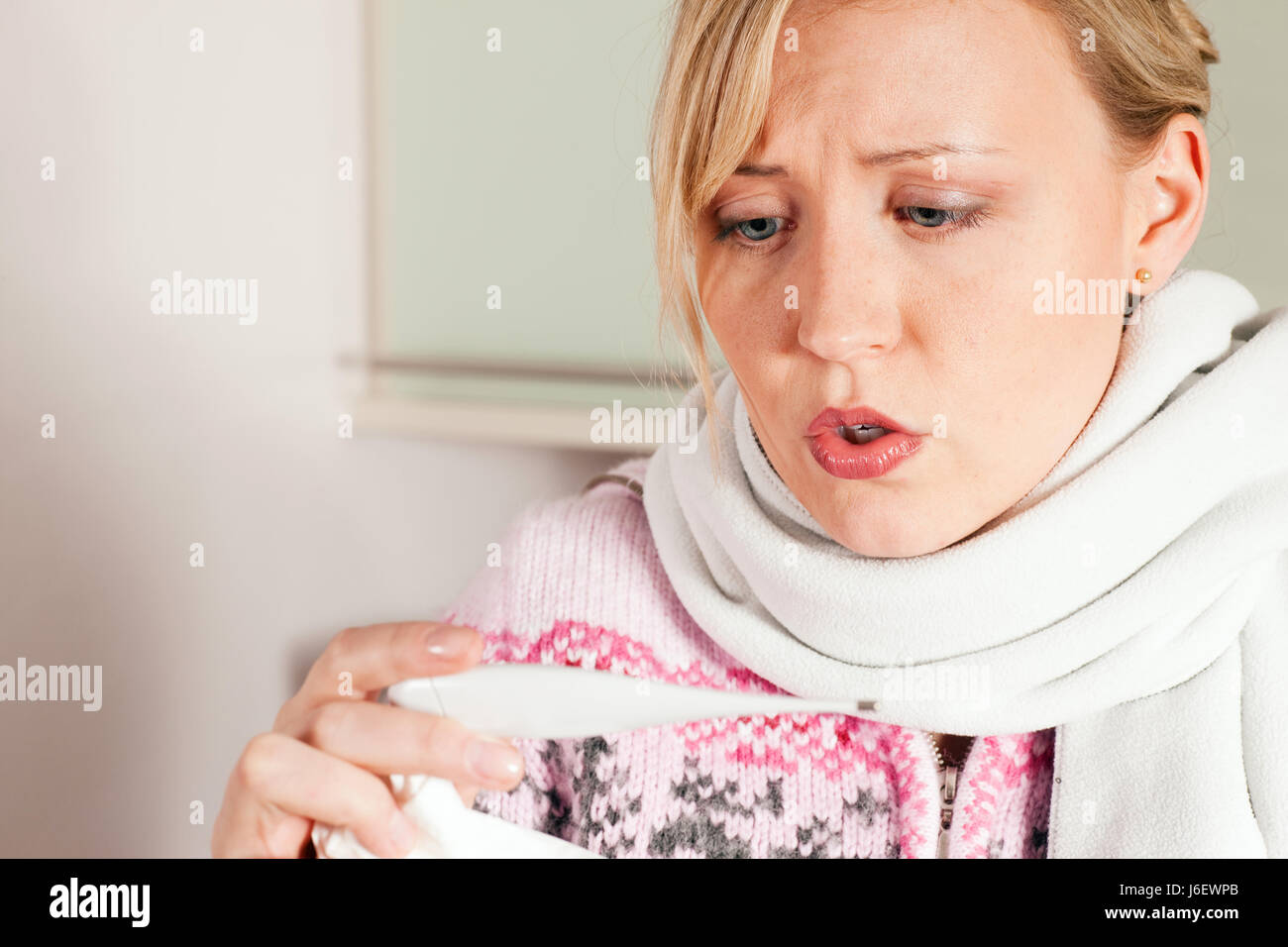 woman cold catarrh fever catch a cold flu disease illness sickness sick ...