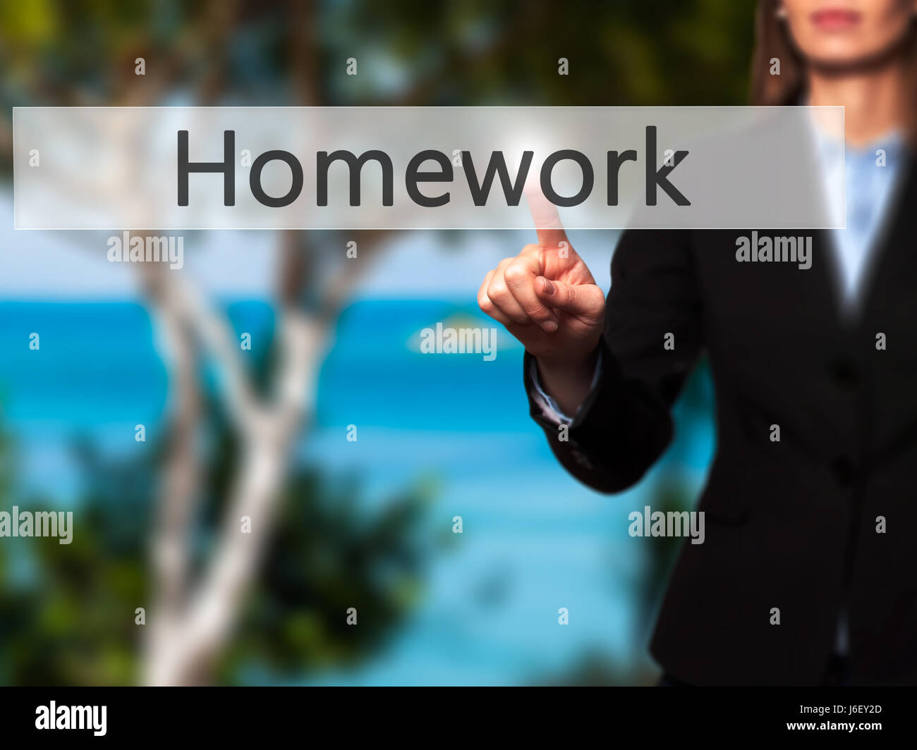 Homework - Businesswoman hand pressing button on touch screen interface ...