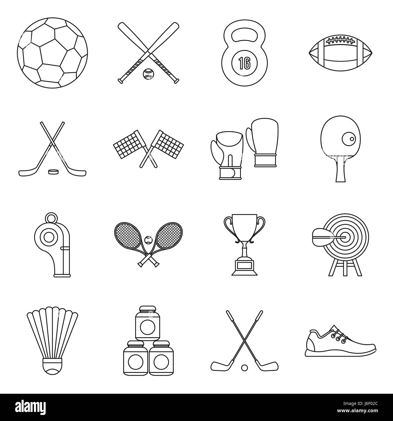 Sports equipment icons set outline hi-res stock photography and images ...