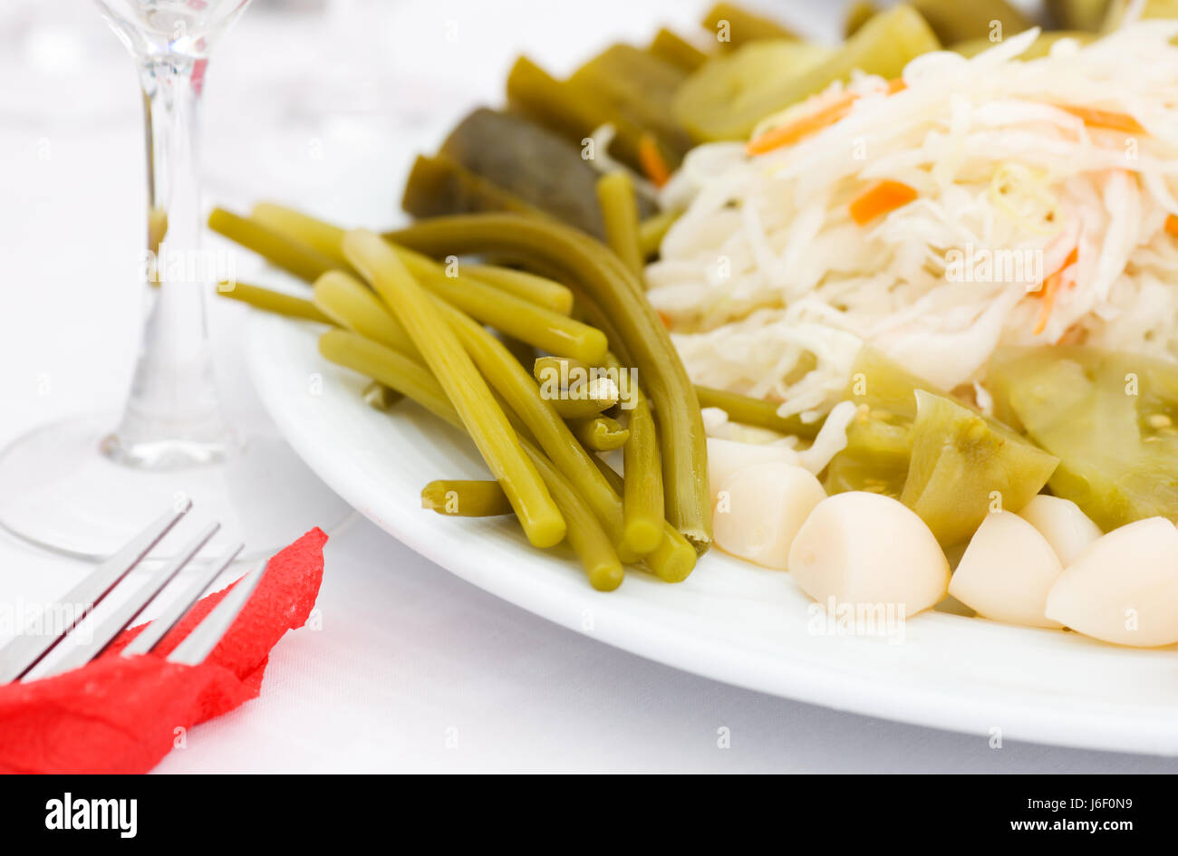 Set of assorted sliced pickles served on restaurant table Stock Photo ...
