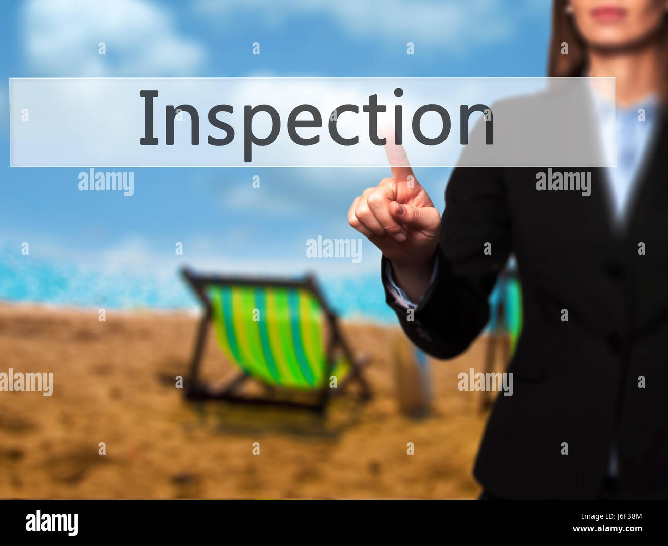 Inspection - Businesswoman hand pressing button on touch screen ...