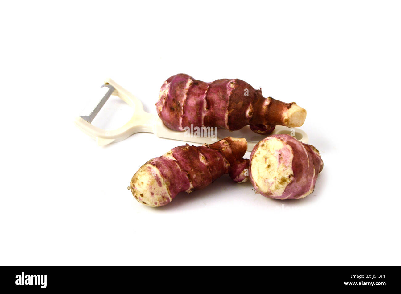 White background is sweet potato, Jerusalem, Jerusalem artichoke ...
