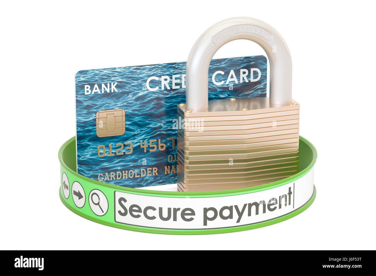Credit card padlock, online security payment concept. 3D rendering ...