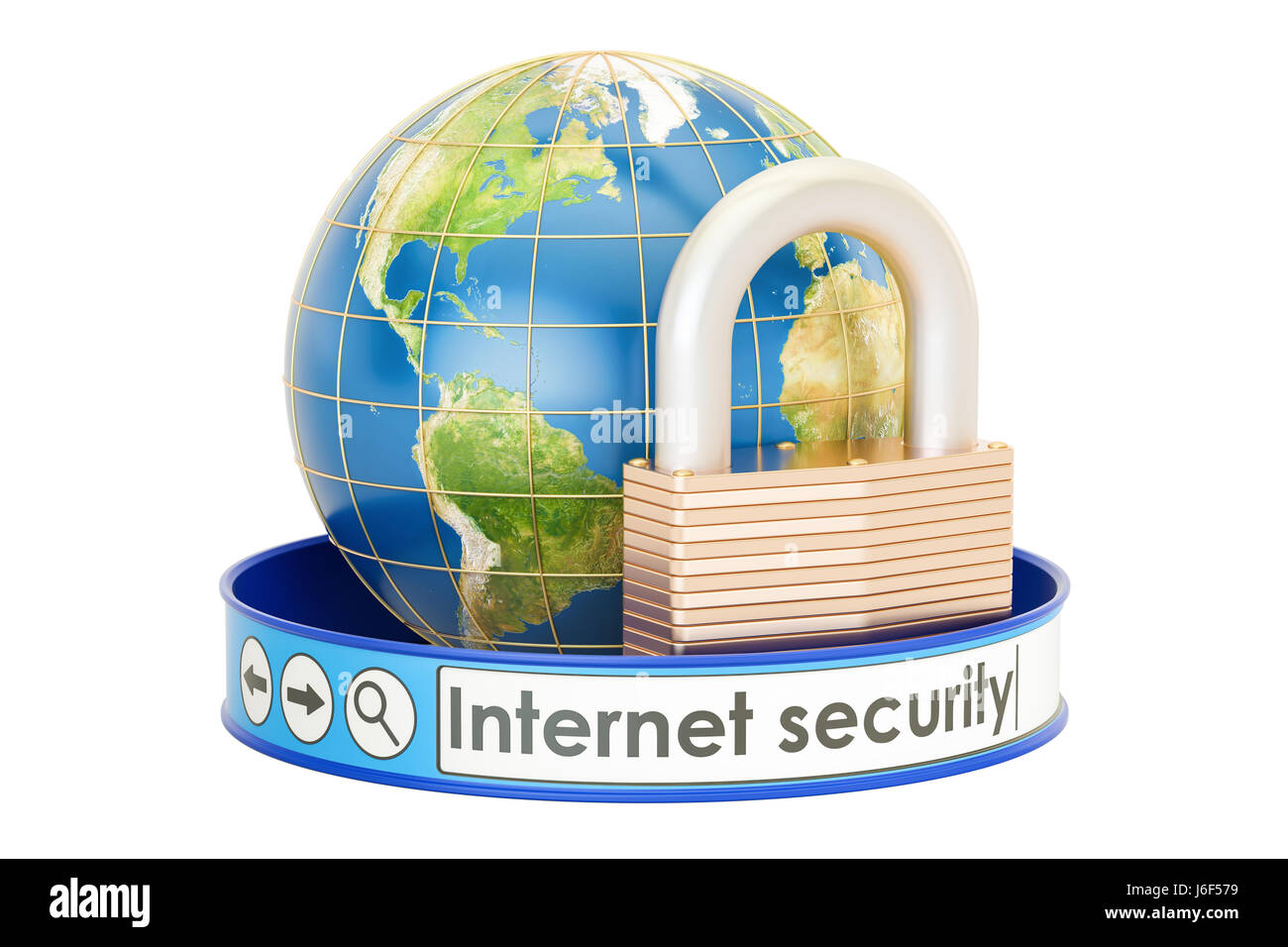 Internet security concept. Earth with padlock, protect concept, 3D ...