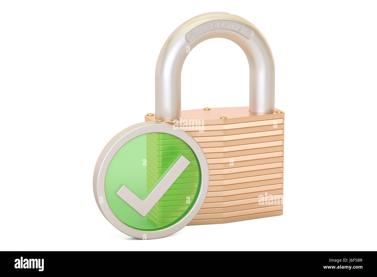 Padlock with green check mark, security payment concept. 3D rendering ...