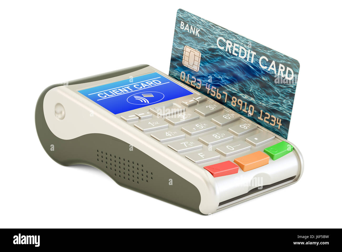 POS-terminal with credit card, 3D rendering isolated on white ...