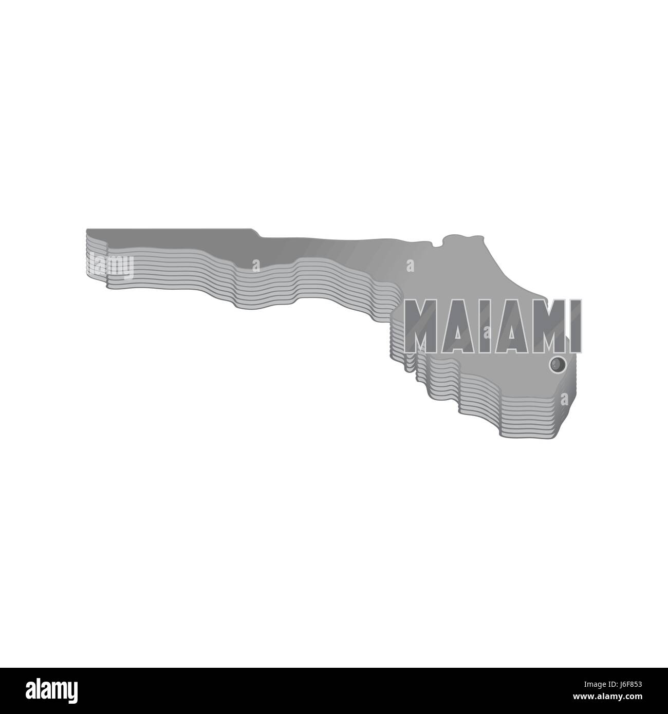Map of Florida with Miami icon, monochrome style Stock Vector Image ...