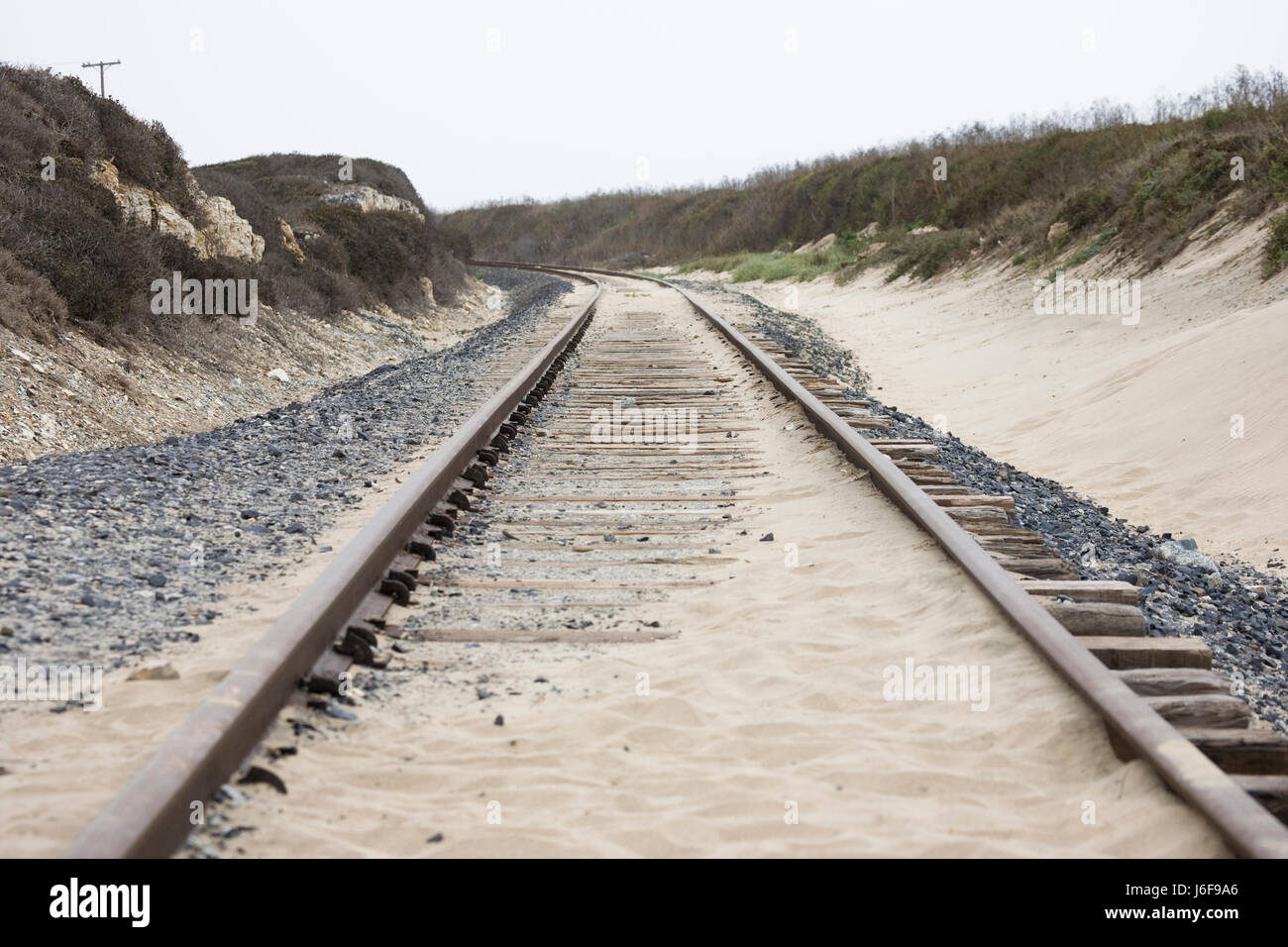 tracks dune hazy vaporous railway rails scenery countryside nature ...