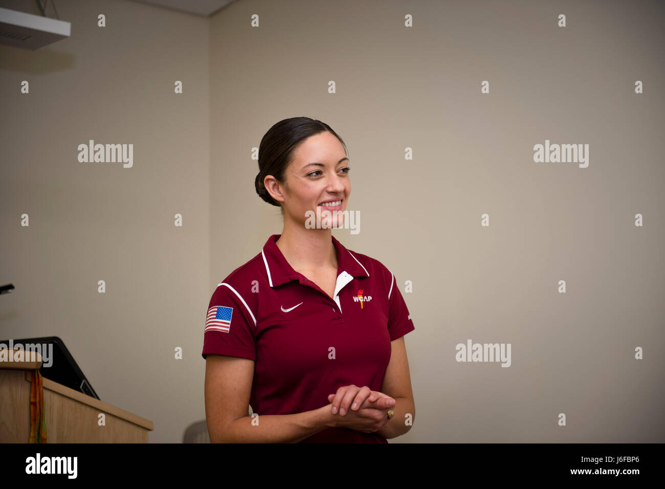 (FORT BELVOIR, Va. (May 10, 2017)--Army Sgt. Elizabeth Marks tours the ...