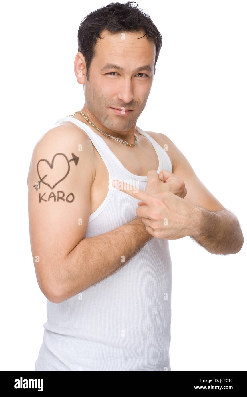 seaman vest sailor tattoo tatoo finger isolated optional person chain ...