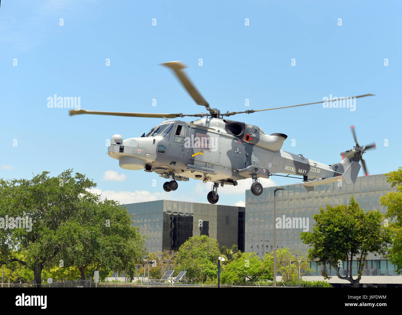 A UK Royal Navy Wildcat helicopter conducts a demonstration flight near ...