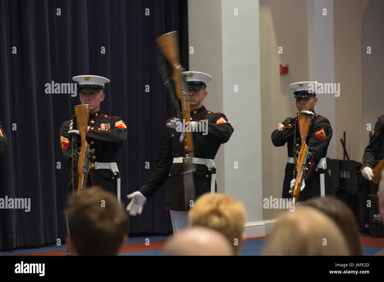 The Marine Corps Silent Drill Platoon performs during an evening parade ...