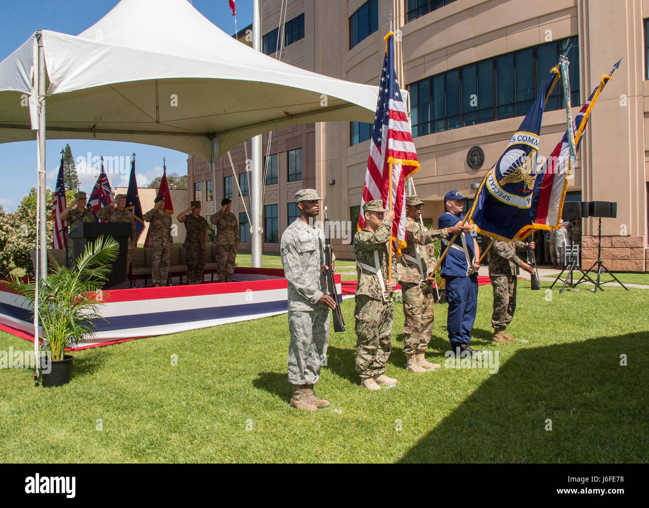 CAMP H.M. SMITH, Hawaii (May 12, 2017) - A joint color guard comprised ...