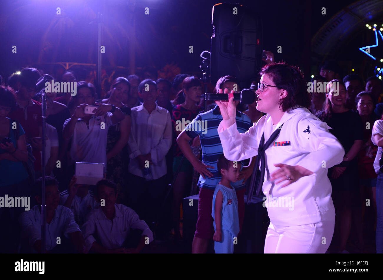 A U.S. Navy 7th Fleet Band musician performs at Bien Dong Beach Park in ...