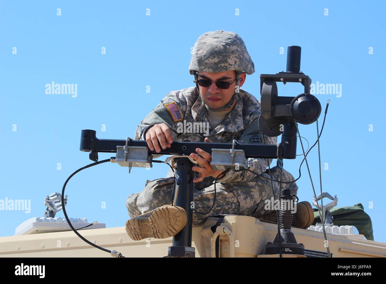 U.S. Army Reserve Soldiers adjust sensors at Harbormaster Command and ...