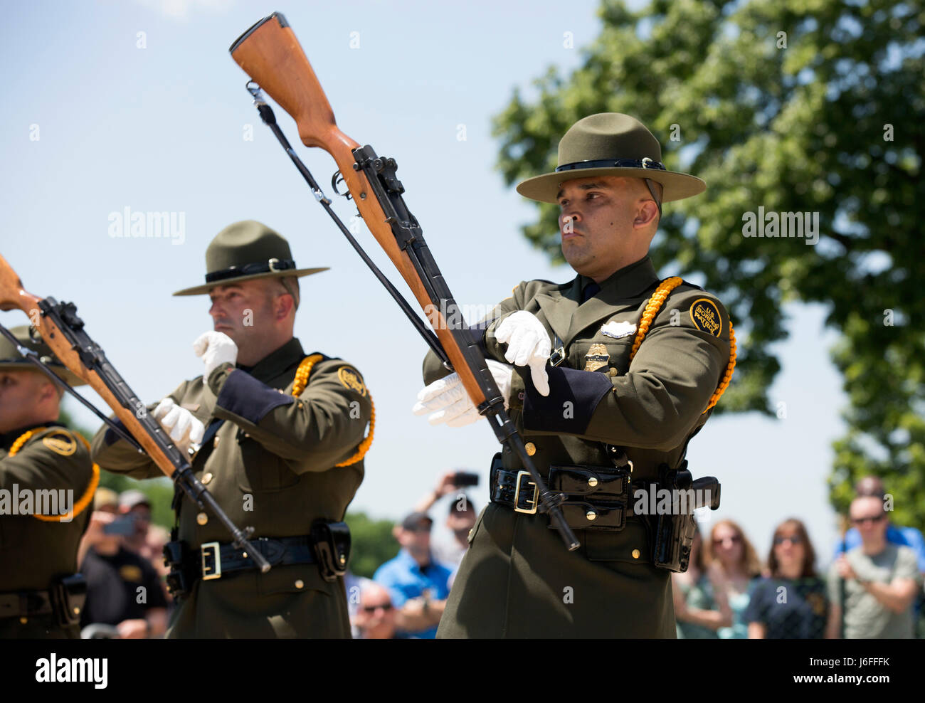 Members of the U.S. Border Patrol Honor Guard perform during the Steve ...