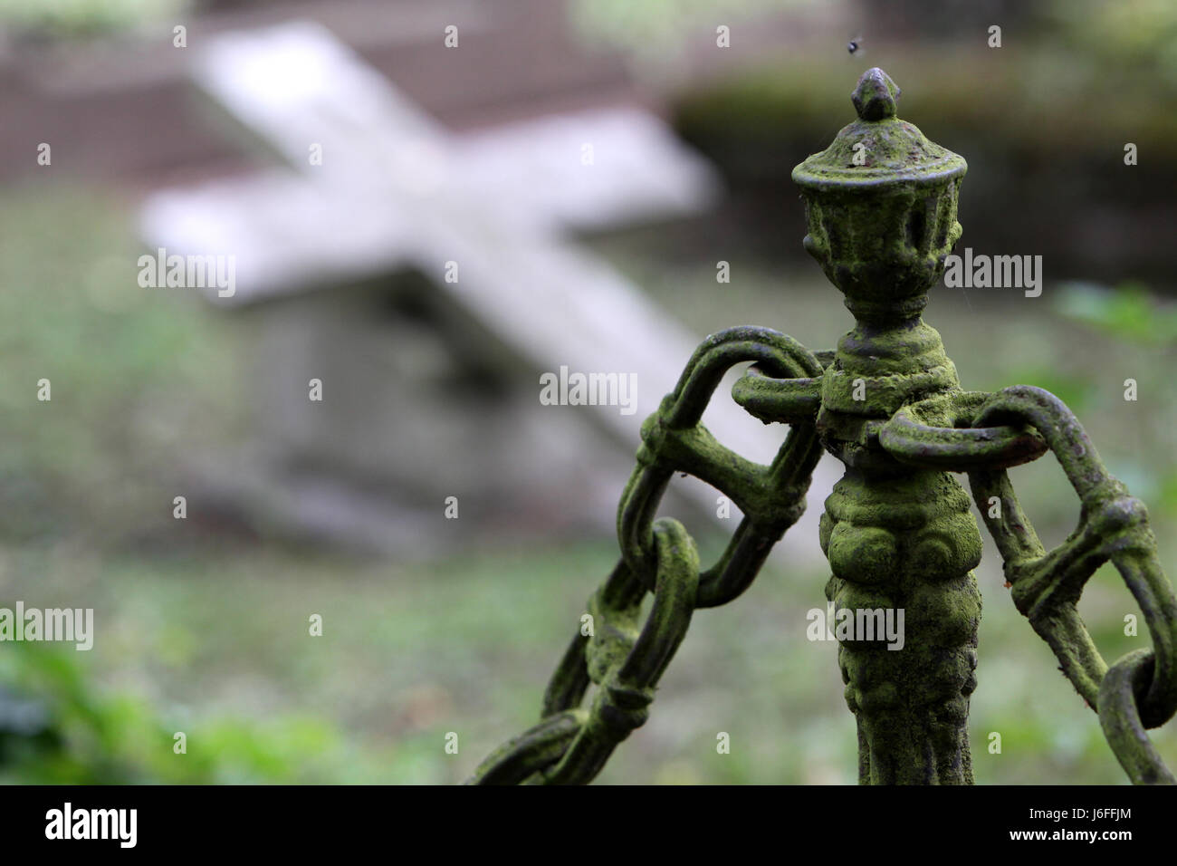 chain rust rusted limbs enclosure border connected cross chain cemetery ...