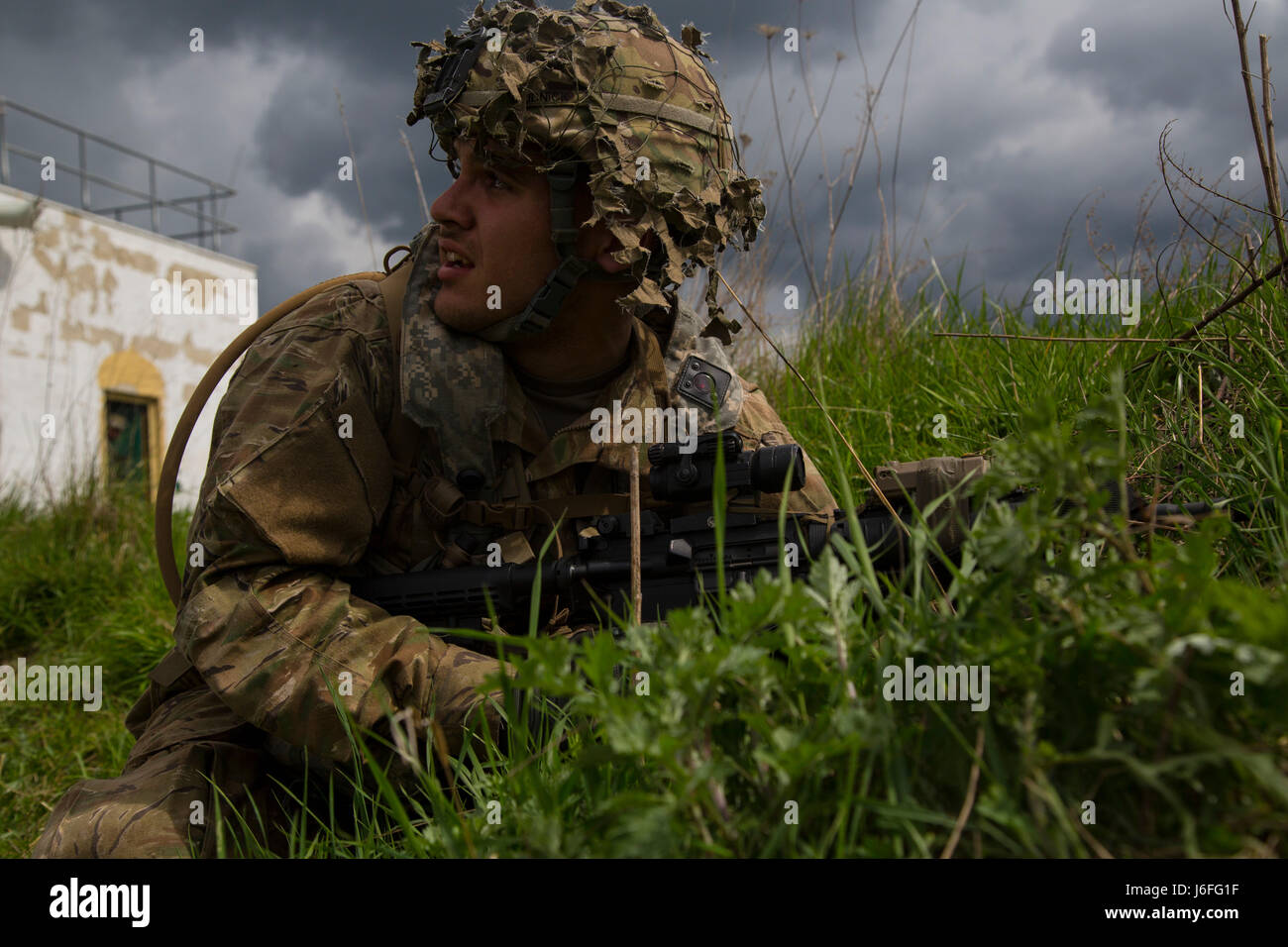 A U.S. Soldier of 175th Infantry Regiment National Guard attached to ...