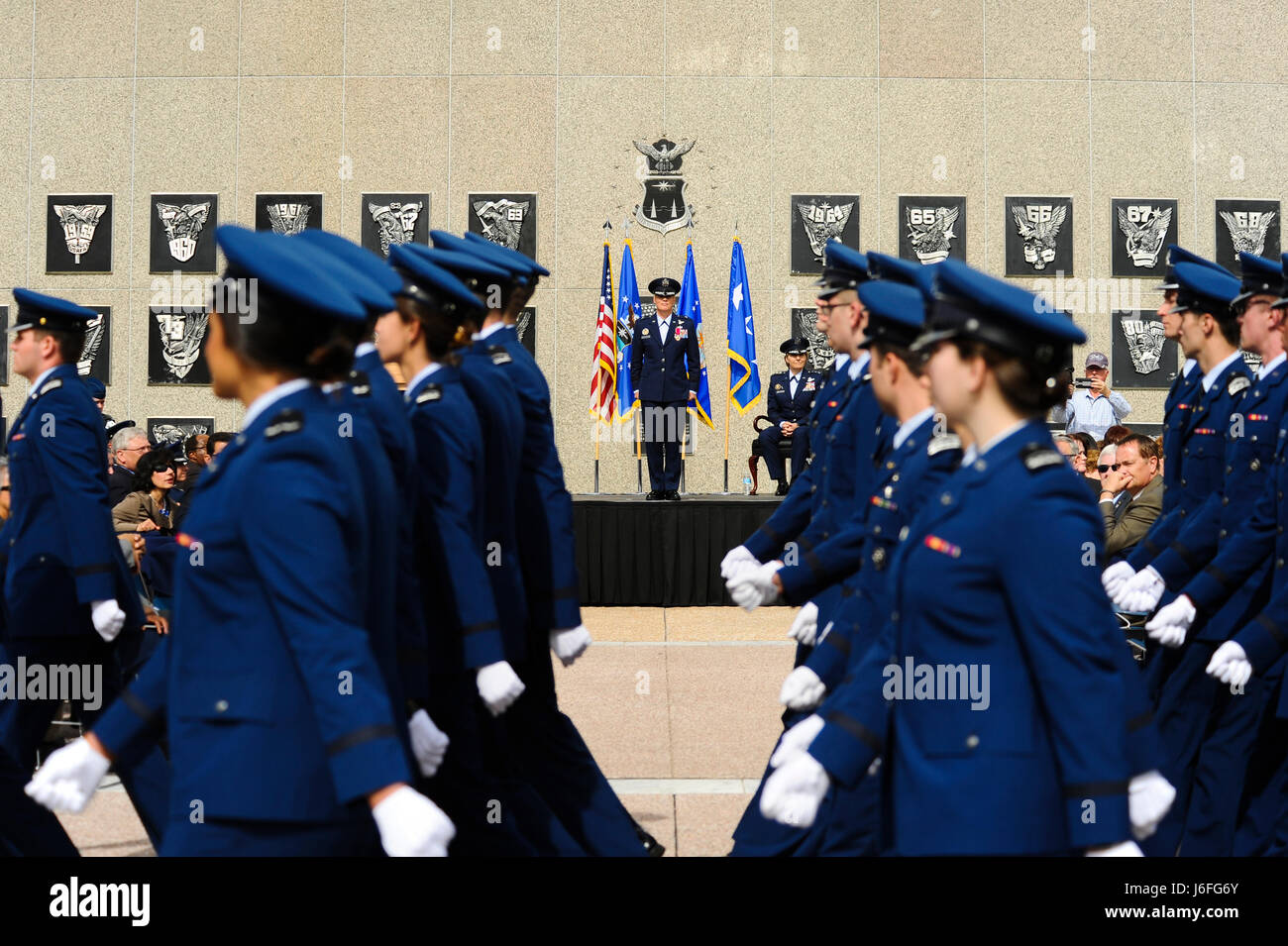 Brig. Gen. Kristin Goodwin, Cadet Wing commandant, observes the pass in ...