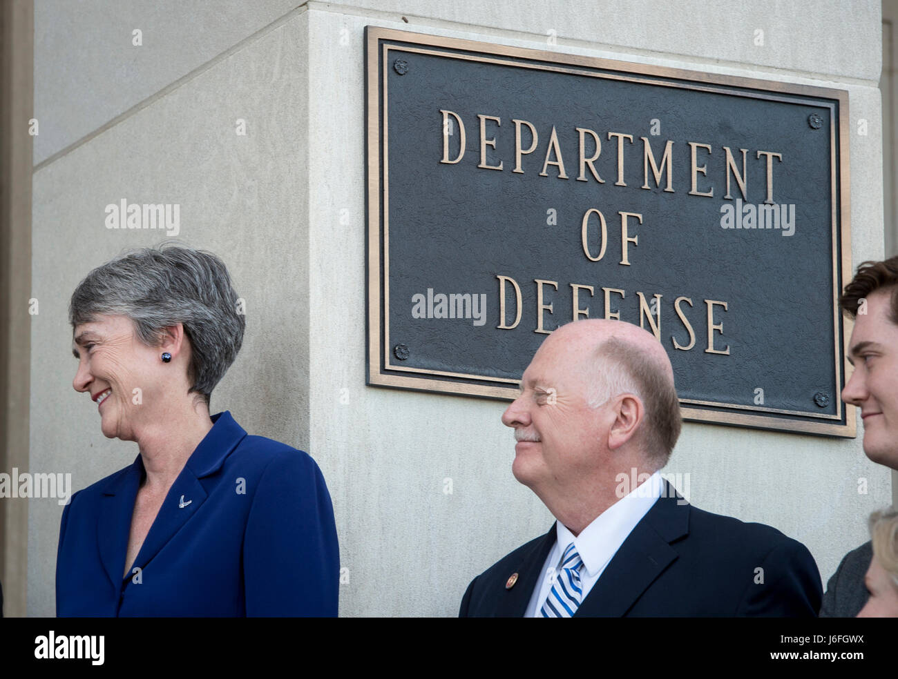 Secretary of the Air Force Heather Wilson reacts during her swearing-in ...