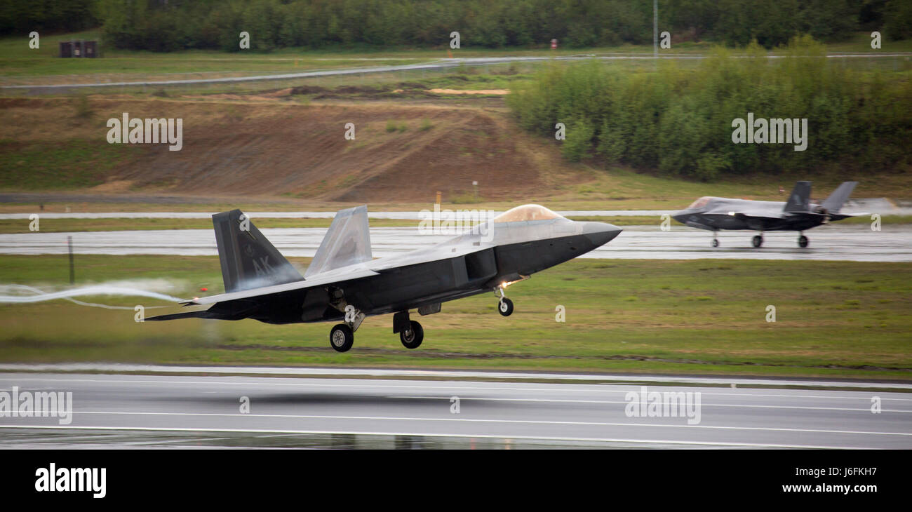 A U.S. Air Force 3rd Wing F-22 Raptor conducts flight operations during ...