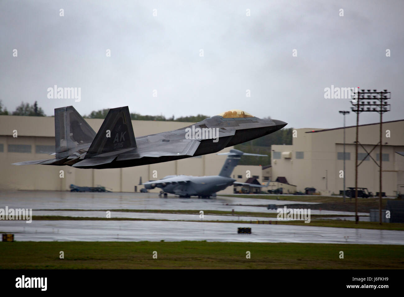 A U.S. Air Force 3rd Wing F-22 Raptor conducts flight operations during ...