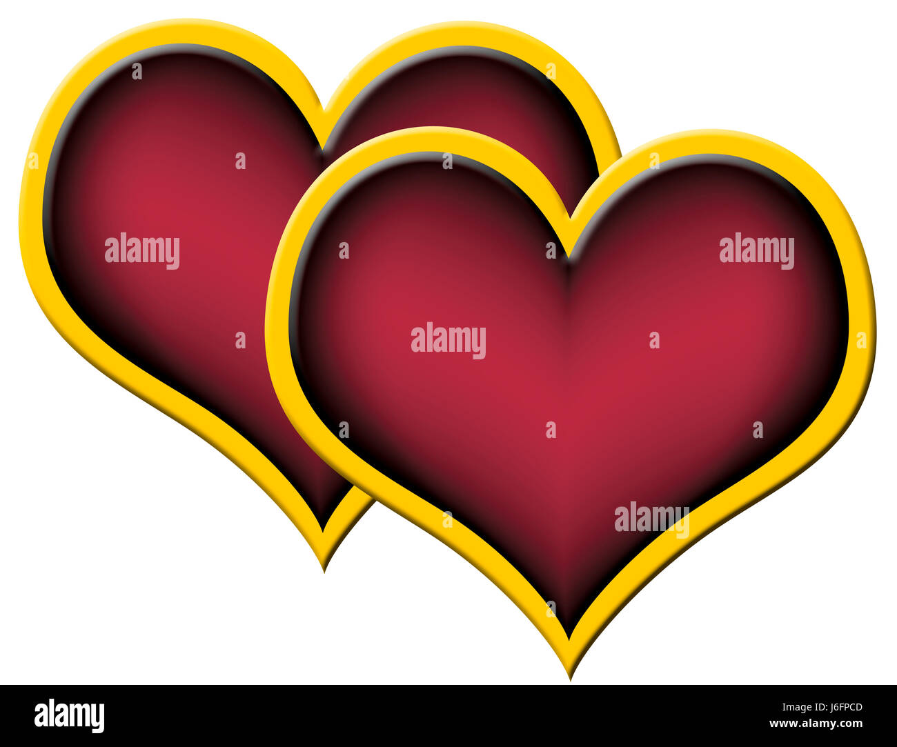 two red hearts with gold edging Stock Photo - Alamy