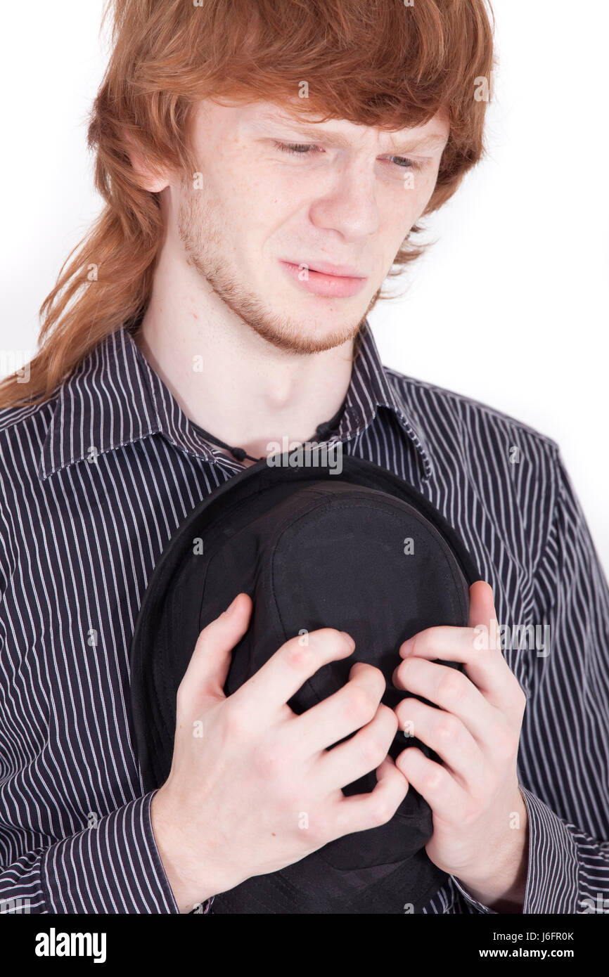 hat portrait sad mourning sorrow redheaded weep cry crying weeper ...