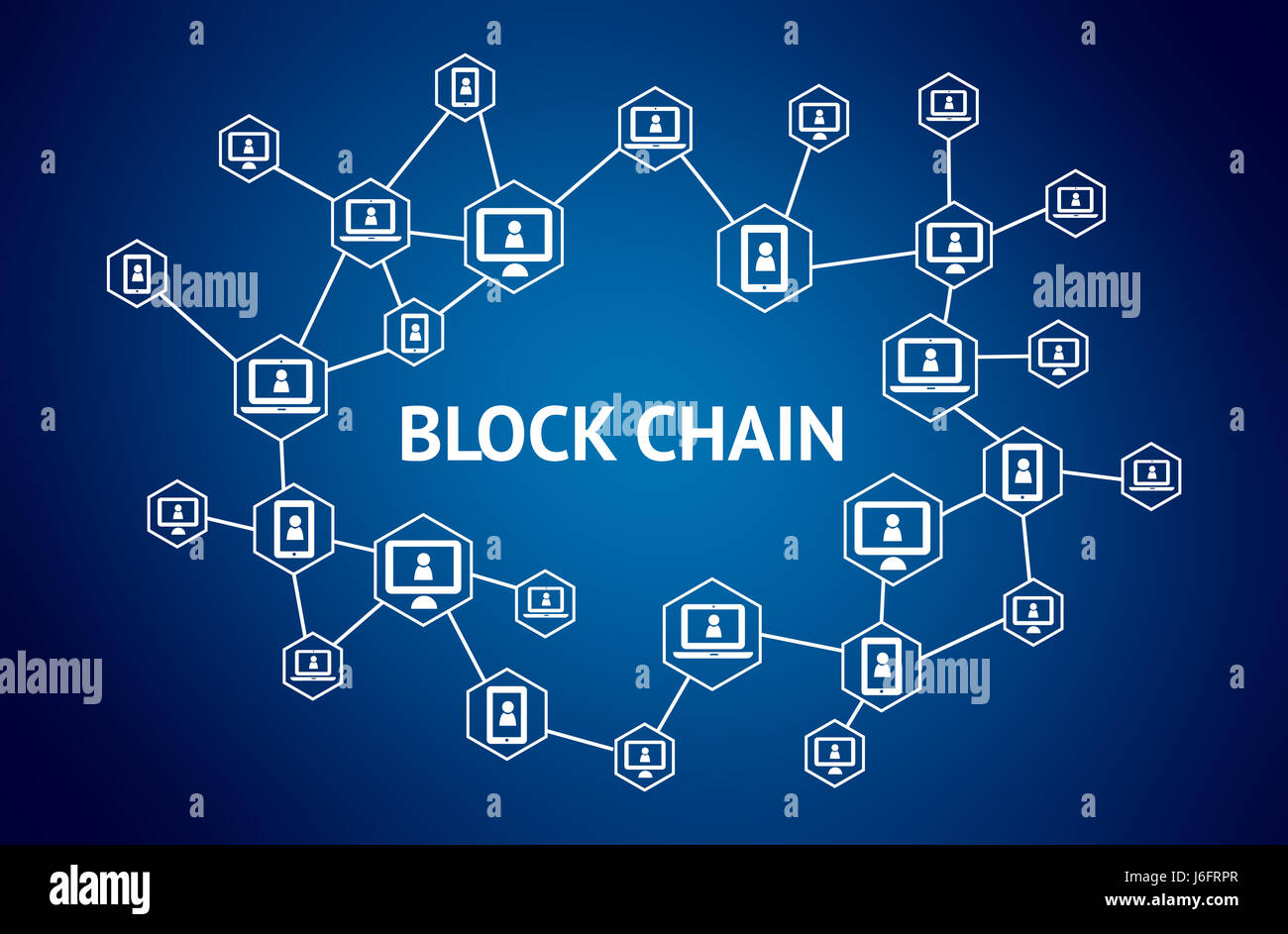 Blockchain network concept , Distributed ledger technology , Block chain text and computer ...