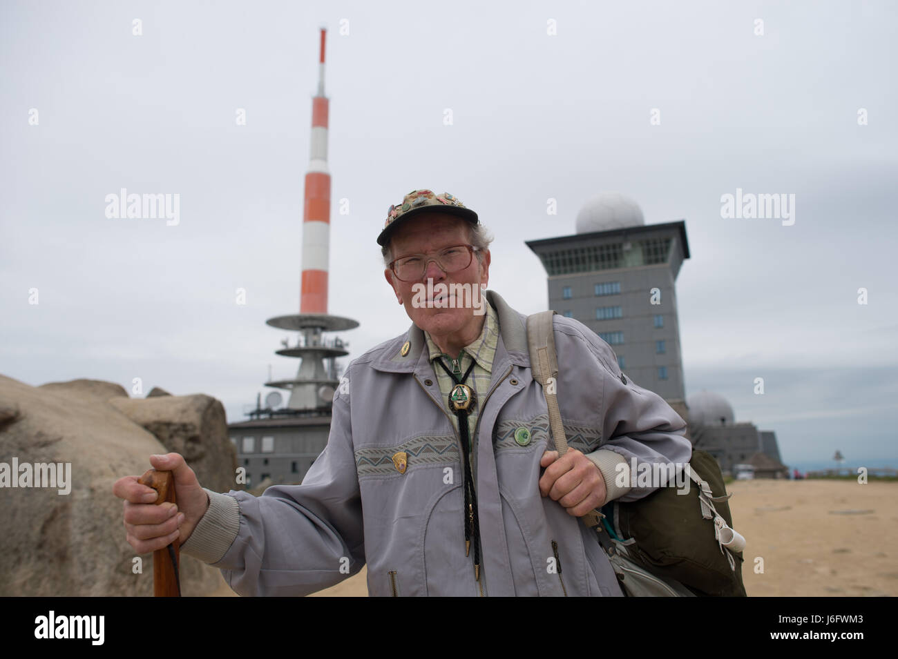 Benno Schmidt, aka Brocken Benno, stands on the Brocken Peak, Germany ...