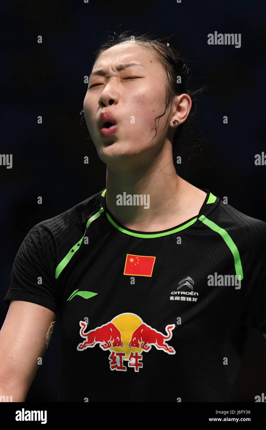 Gold Coast, Australia. 21st May, 2017. China's Sun Yu reacts during the ...