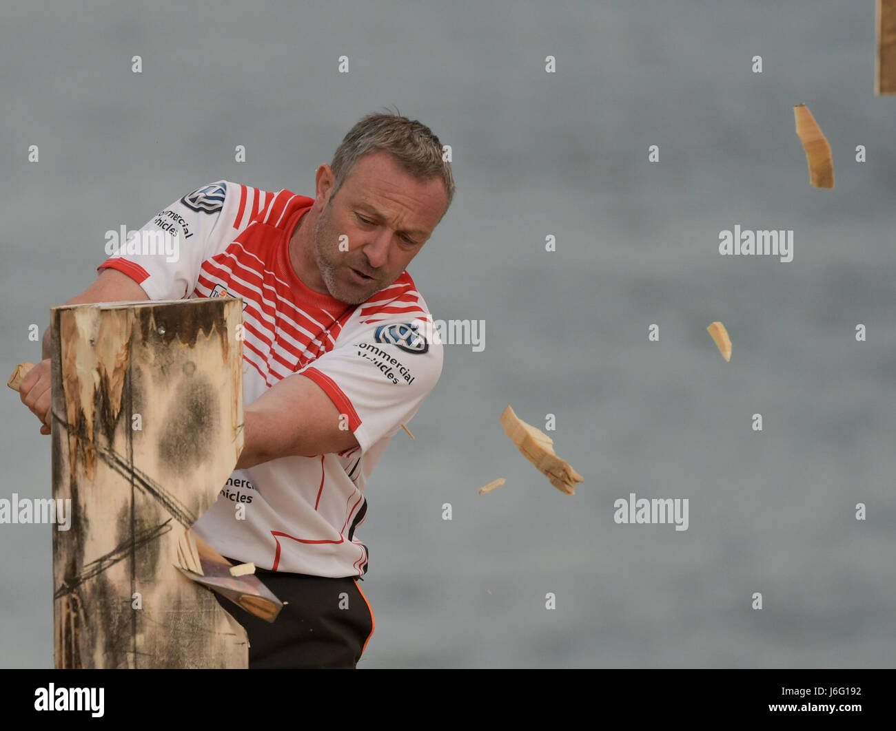 Hamburg, Germany. 20th May, 2017. Swiss timbersports athlete Christophe ...
