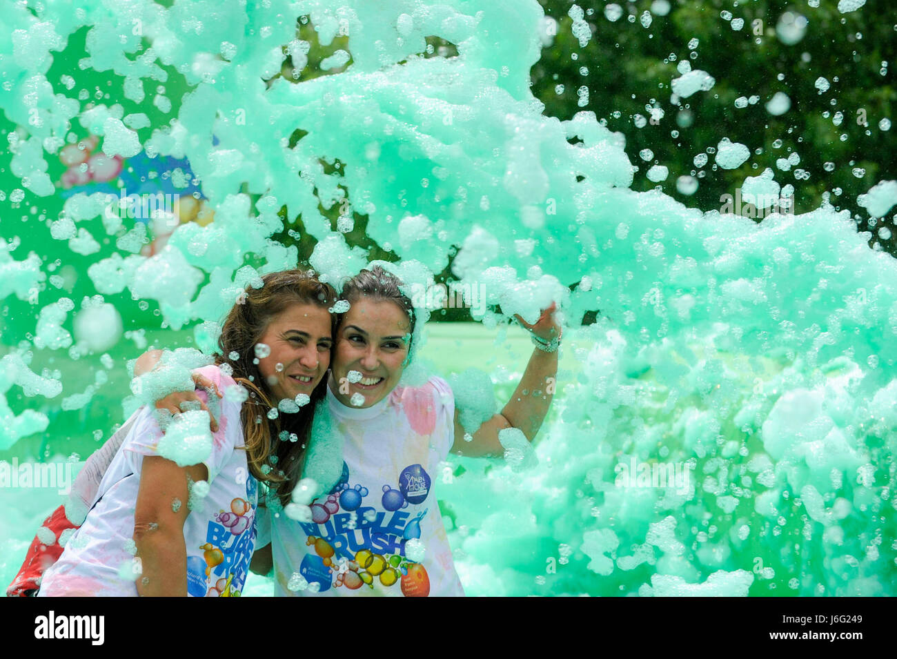 London, UK. 21 May 2017. People take part in The Bubble Rush held at ...