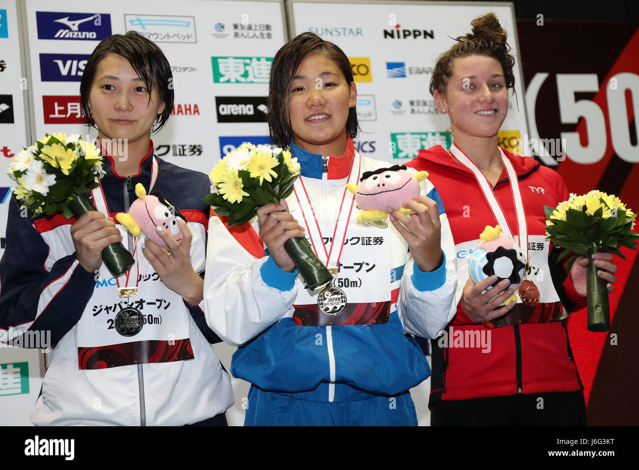 Tokyo, Japan. 20th May, 2017. (L to R) Mayuko Goto, Rio Shirai, Jessica ...