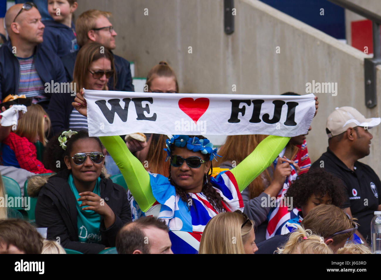 London, UK. 21st May 2017. A Fijian fan holding up a "We Love Fiji ...