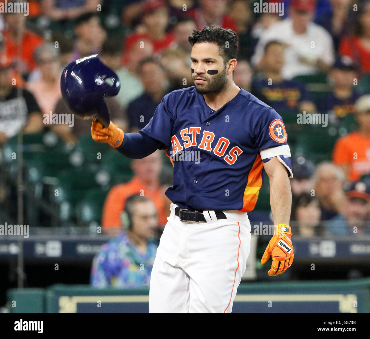 Houston, TX, USA. 21st May, 2017. Houston Astros second baseman Jose Altuve (27) throws his ...