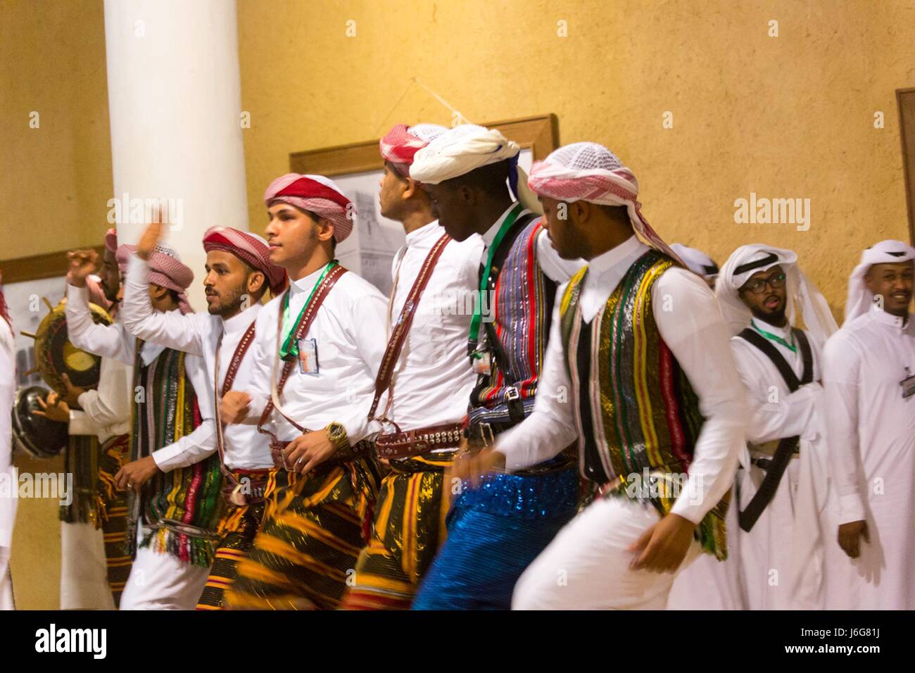 Saudi male entertainers perform traditional Arabian dances during the ...