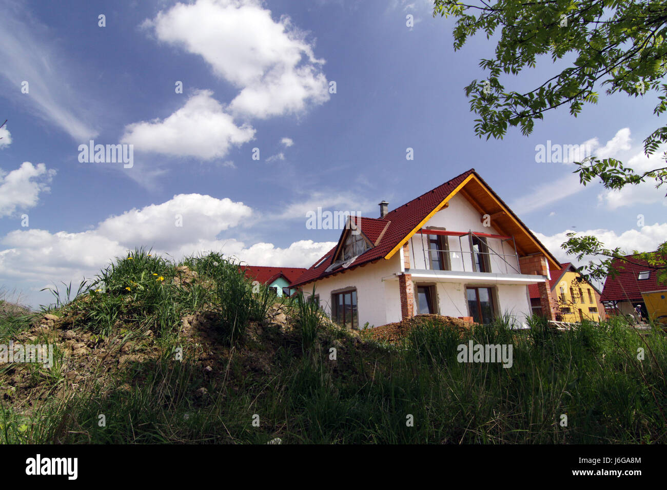 house building landscape scenery countryside nature clouds firmament ...