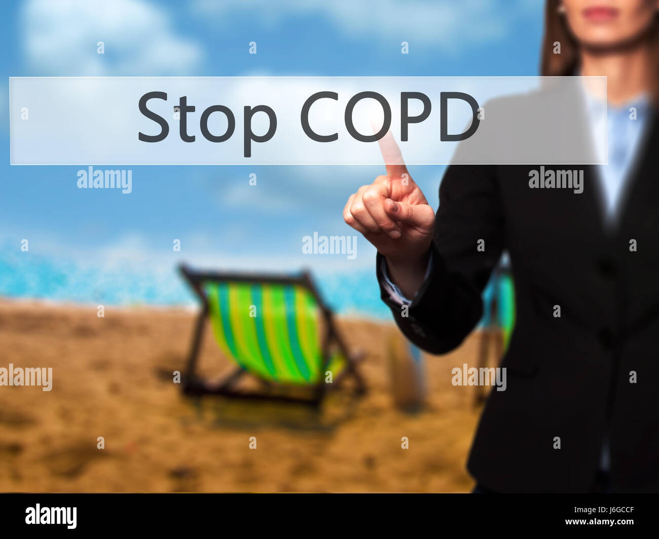 Stop COPD - Businesswoman hand pressing button on touch screen ...