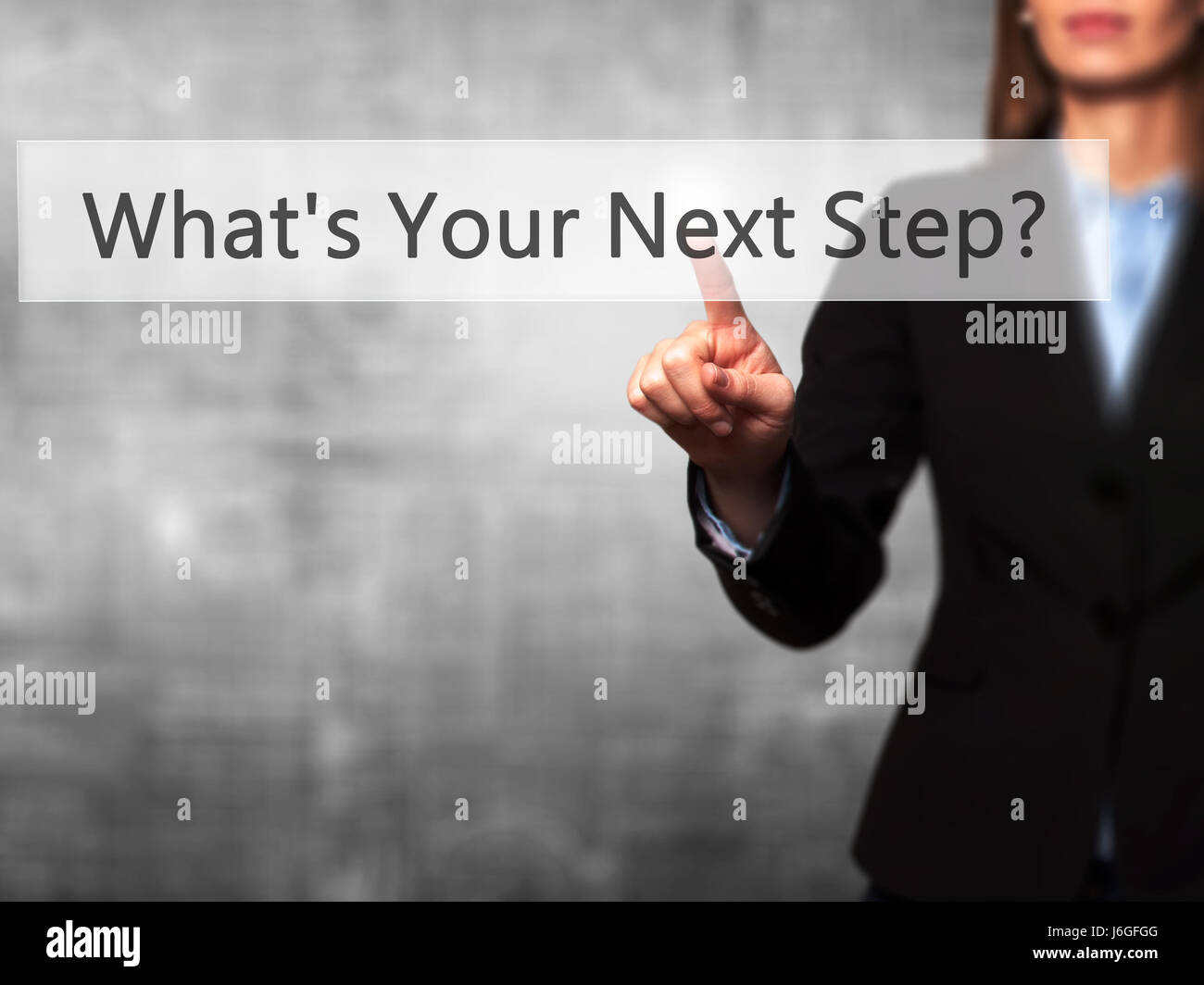What's Your Next Step? - Businesswoman hand pressing button on touch ...